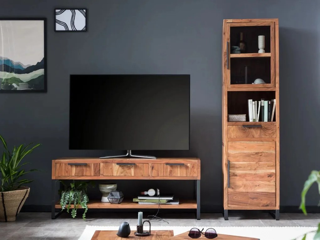 furniture-nabytek.cz - Masivní nástěnná skříň Sidora II z akácie, lakovaná, hnědá