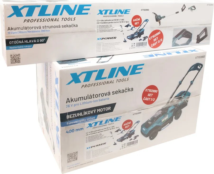 Aku zahradní set XTLine XT102990, 18/36 V, 7 dílů