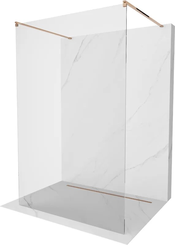 Mexen Kioto, průchozí sprchová zástěna 100 x 200 cm, 8mm čiré sklo, 2x růžové zlato stabilizační rozpěra, 800-100-002-60-00
