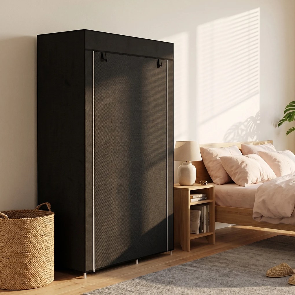 HOMCOM Látková šatní skříň 6 přihrádek fleecový vzhled skládací šatní skříň černá 103x43x162,5cm | Aosom