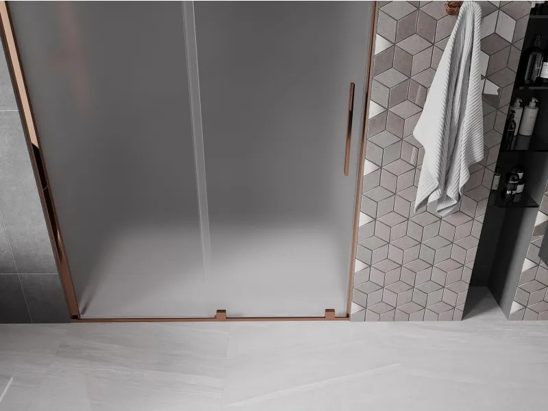 Mexen Velar, posuvné sprchové dveře do otvoru 130 cm, 8mm sklo námraza, růžové zlato, 871-130-000-31-60