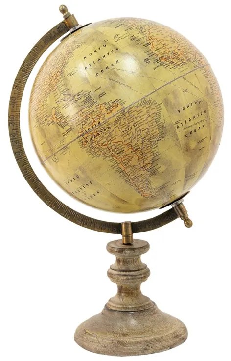 Béžový dekorativní glóbus na dřevěném podstavci Globe – 22x22x35 cm