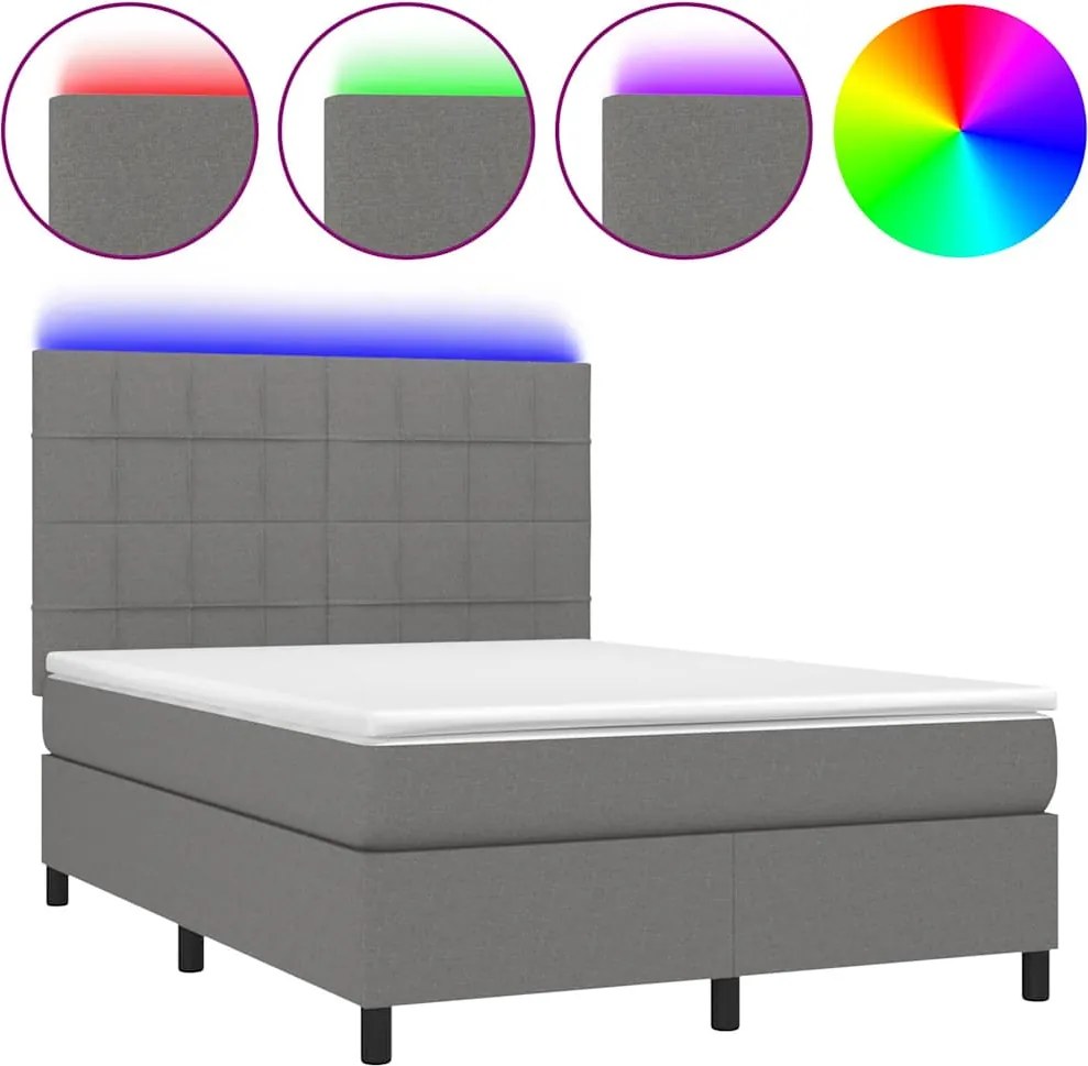 Box spring postel s matrací a LED tmavě šedá 140x190 cm textil 3134870