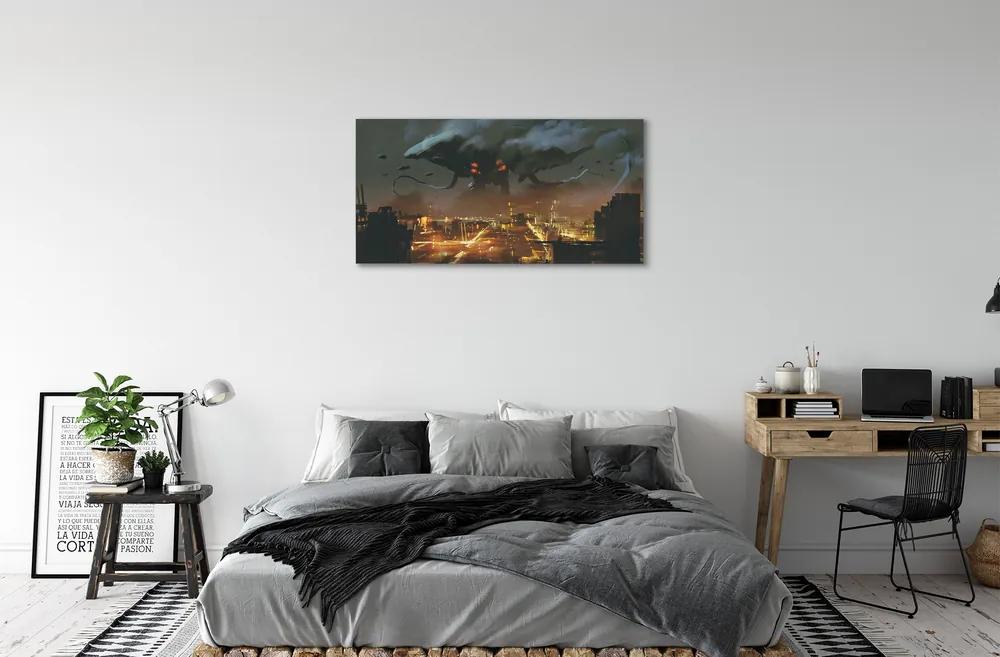 Obrazy na plátně Město v noci kouř monster 125x50 cm