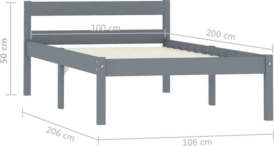Rám postele šedý masivní borové dřevo 100 x 200 cm 283197