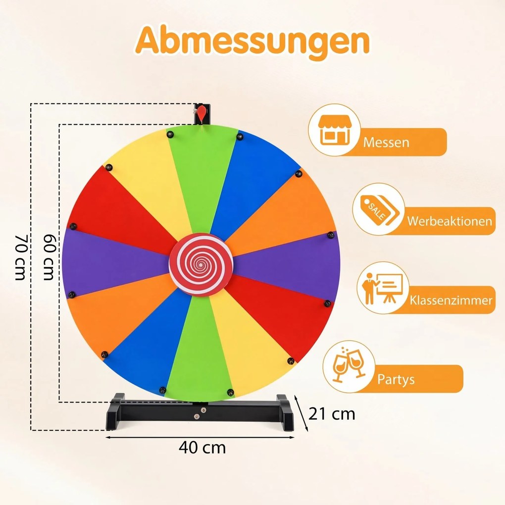 Costway Kolo štěstí pro roztočení 60 cm rulety se stojanem a 12 přepisovatelnými