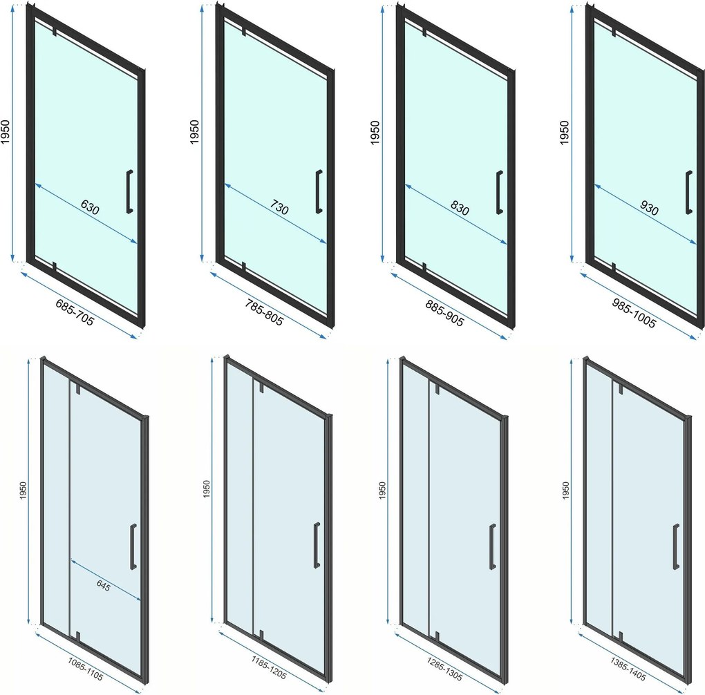 Rea Rapid Swing, 3-stěnový sprchový kout 80 (dveře) x 80 (stěna) x 195 cm, 6mm čiré sklo, černý profil, KPL-009949
