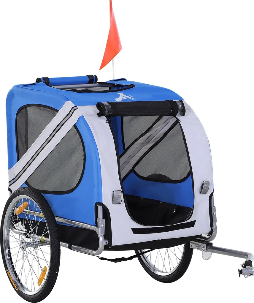PawHut Kolečkové vozíky pro domácí mazlíčky s 8 reflektory, vlajka a tažné zařízení, ocelový rám, polyester voděodolný, max. 30 kg, 130L x 73W x 90H …