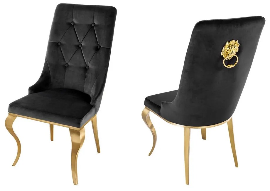 Massive home | 2SET židle MODERN BAROCCO GOLD S RUKOJETÍ černá samet