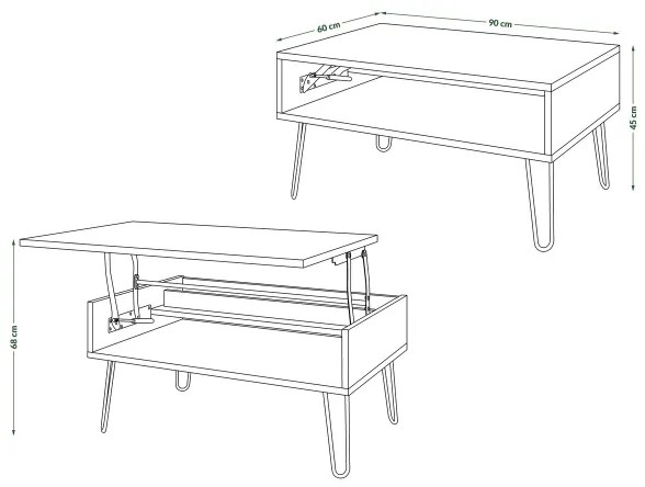 Konferenční stůl se zvedací deskou a policí HALIJA šedá beton/černá