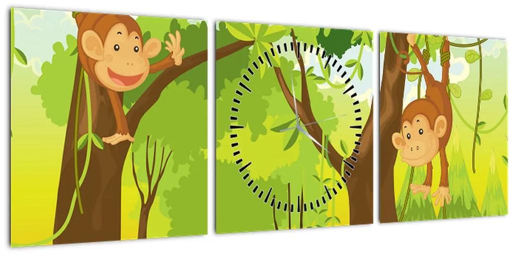 Obraz - Opičáci (s hodinami) (90x30 cm)