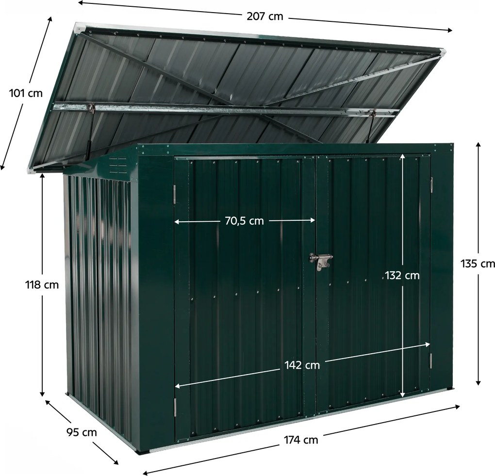Ocelový box na dva odpadkové koše, zelená, RUBIS