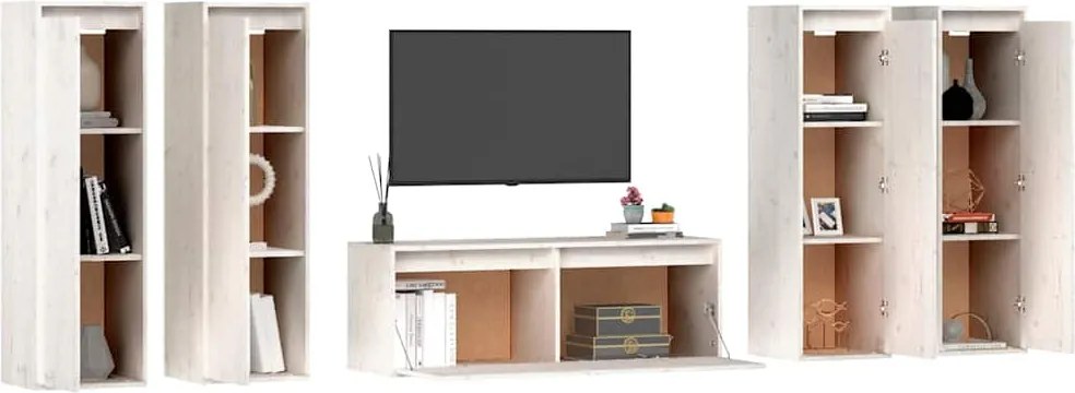 TV skříňky 5 ks bílé masivní borové dřevo 3100210
