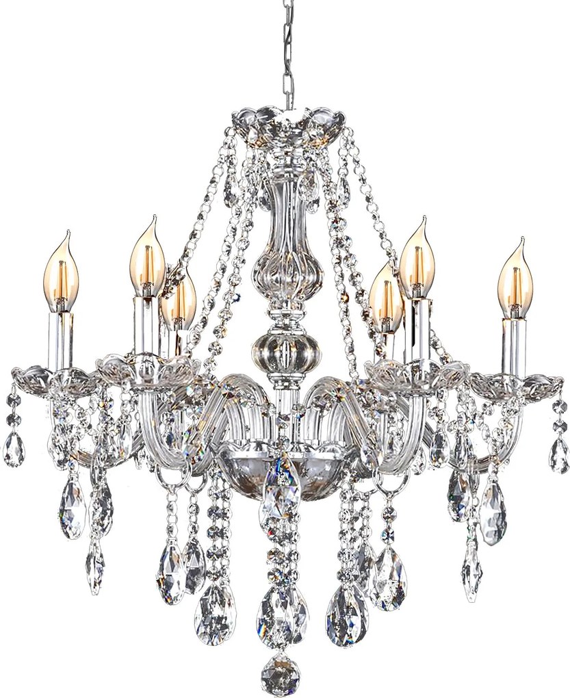 Toolight - Křišťálový závěsný lustr 6xE14 60W 392183, stříbrná, OSW-04007