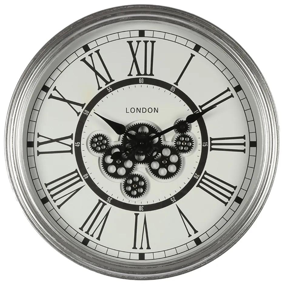 Stříbrné antik nástěnné hodiny s ozubenými kolečky London - Ø 60*10 cm