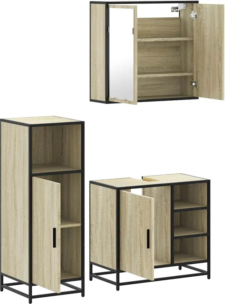 3dílný set koupelnového nábytku dub sonoma kompozitní dřevo 3300966
