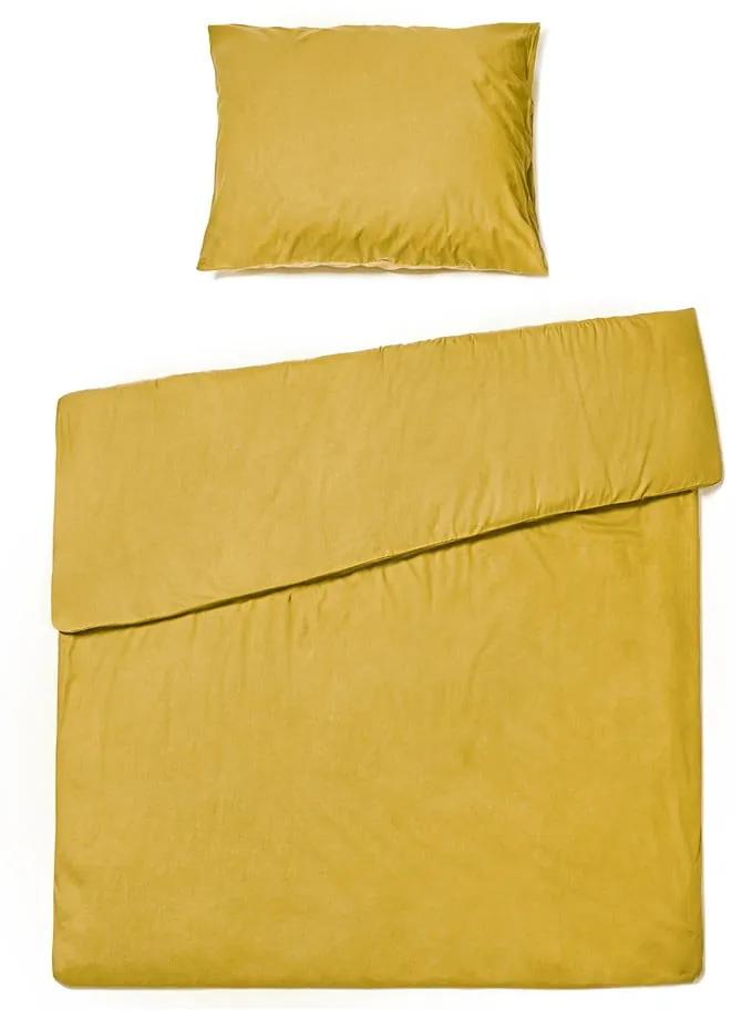 Hořčicově žluté bavlněné povlečení na jednolůžko Bonami Selection, 140 x 200 cm