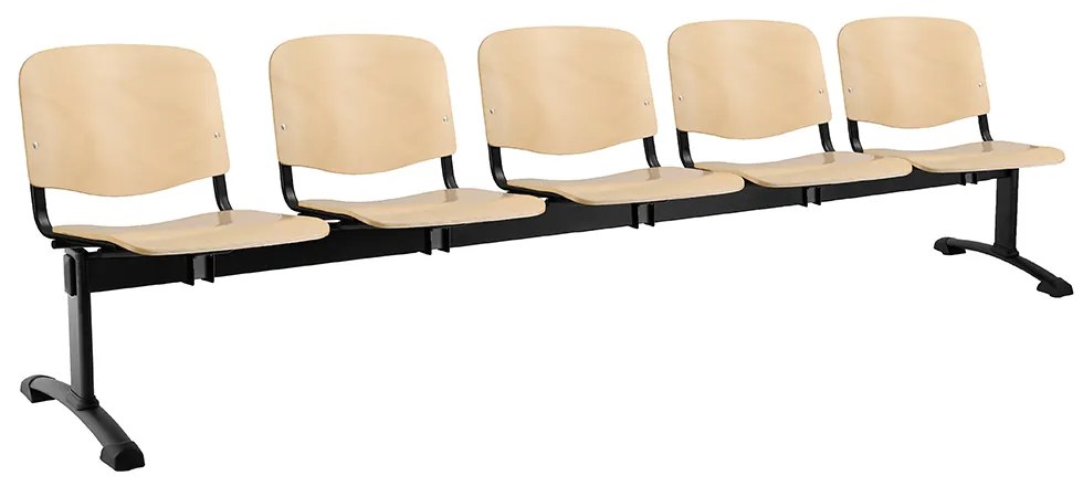 Dřevěná lavice ISO, 5-sedák - černé nohy, buk