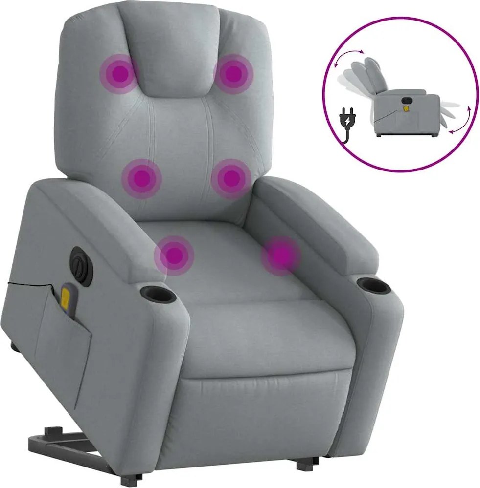 Elektrické zvedací masážní polohovací křeslo světle šedé textil 3204404