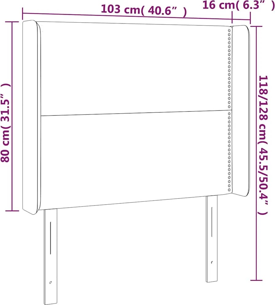 Čelo postele s LED tmavě modré 103 x 16 x 118/128 cm textil 3123954