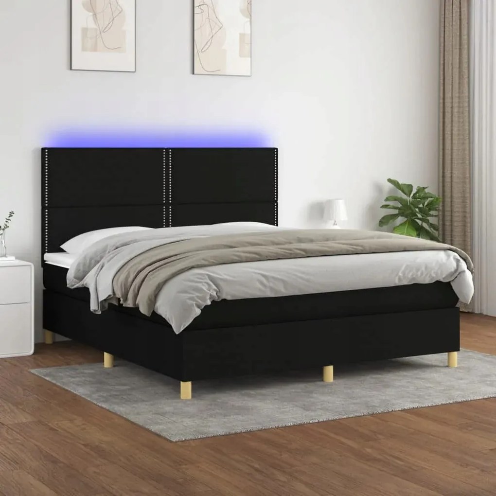 Fionshop 264251662 Box spring postel s matrací a Led černá 160x200 cm tex