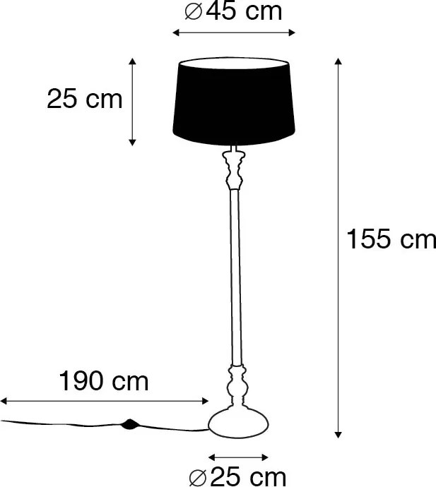 Rustikální stojací lampa šedá s černým lněným stínítkem - Classico