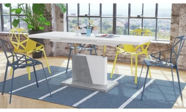 Rozkládací konferenční/jídelní stůl se zvedací deskou NINO bílá/šedá beton