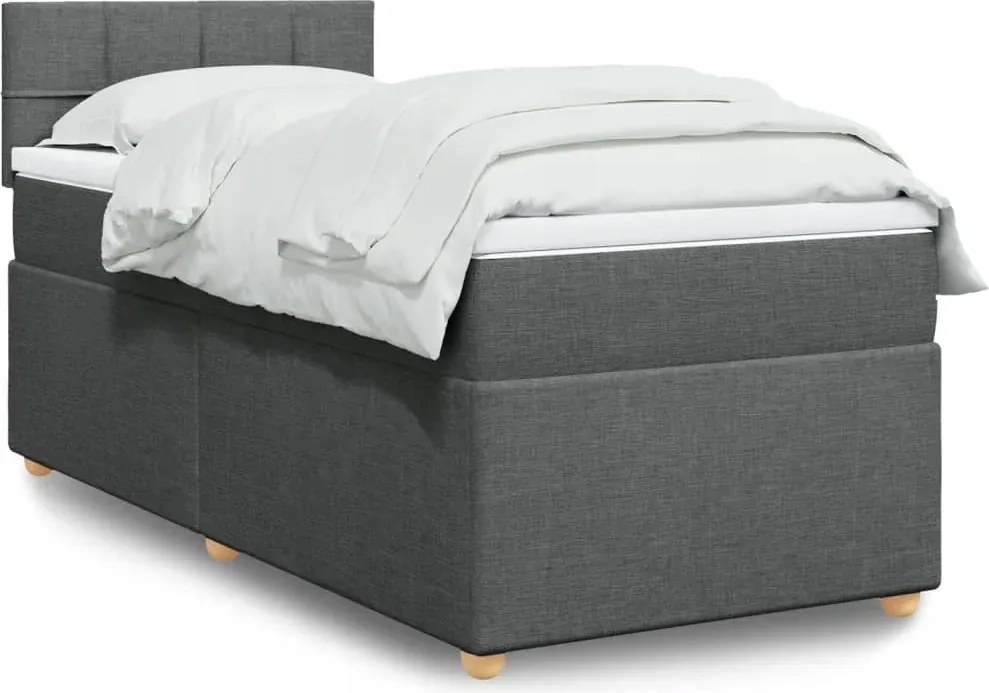 Box Spring Postel S Matrací Textil Tmavě Šedá Blok se čtverci 80 x 200 cm