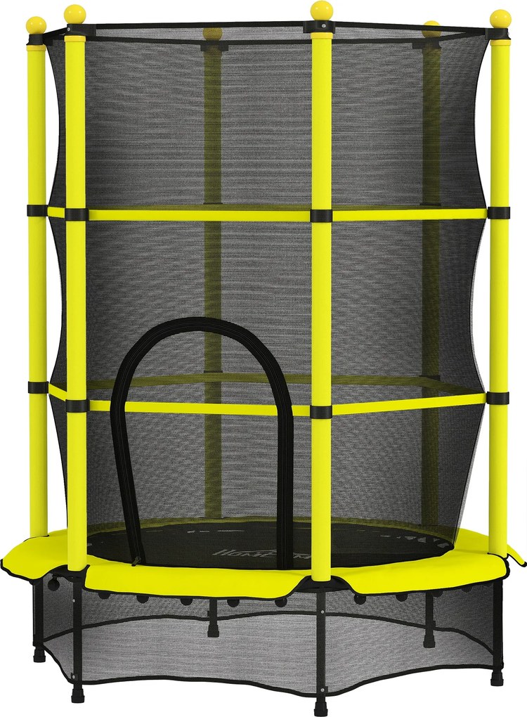 HOMCOM dětský trampolína Ø140 cm pro děti 3-10 let s bezpečnostní sítí, nosnost 50 kg, do interiéru i exteriéru, žlutá