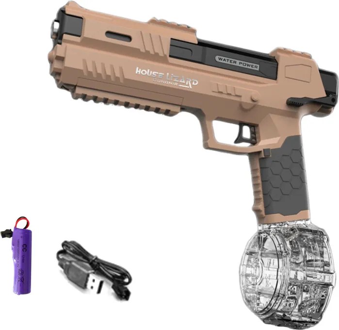 LEAN Toys Vodní pistole, automatická, hnědá, s průhlednou nádržkou