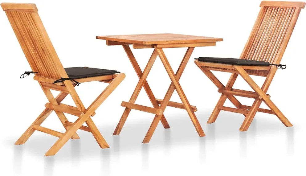 3dílný bistro set s taupe poduškami masivní teakové dřevo 3063233