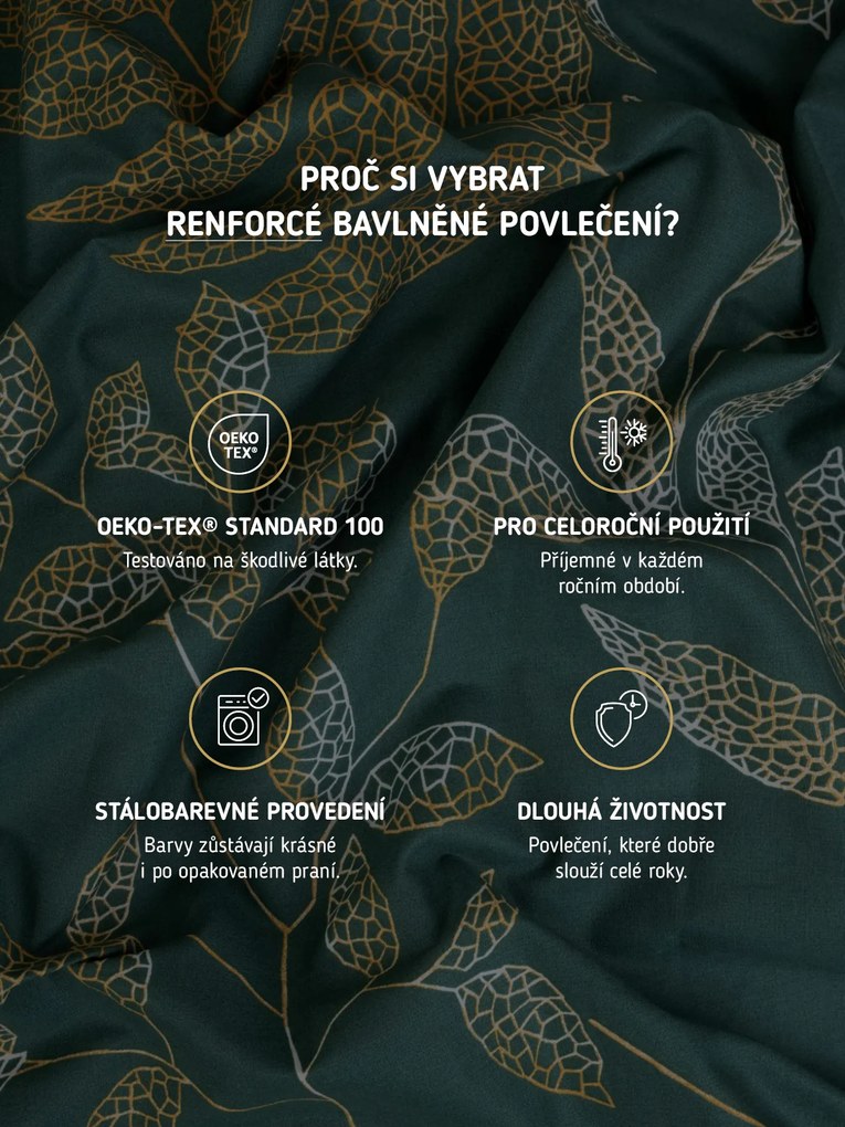MK Lůžkoviny Bavlněné povlečení Renforcé - Gabriela tmavě zelená 140 × 200 cm, 70 x 90 cm