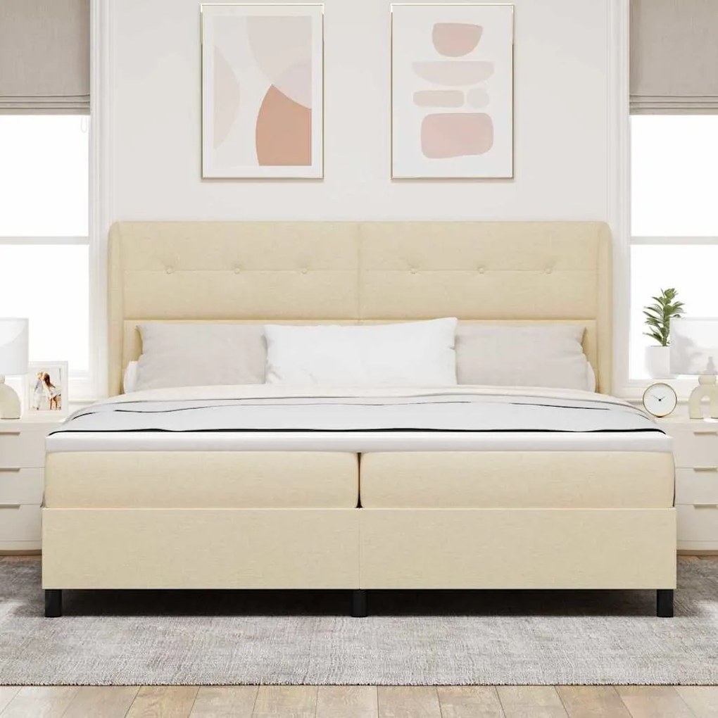 Postel s boxspringem s čelo Krémová 200 x 200 cm textil 3340590