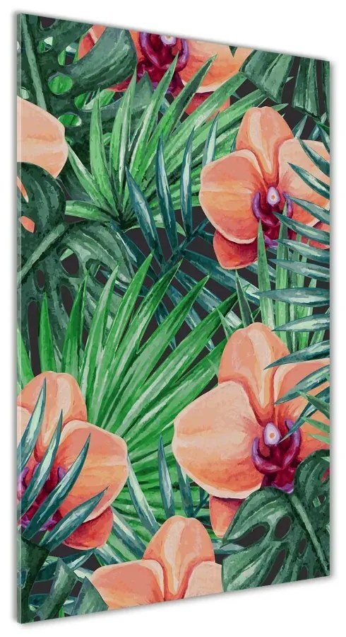 Wallmuralia Vertikální Foto obraz skleněný svislý Orchidej a palmy 50x100