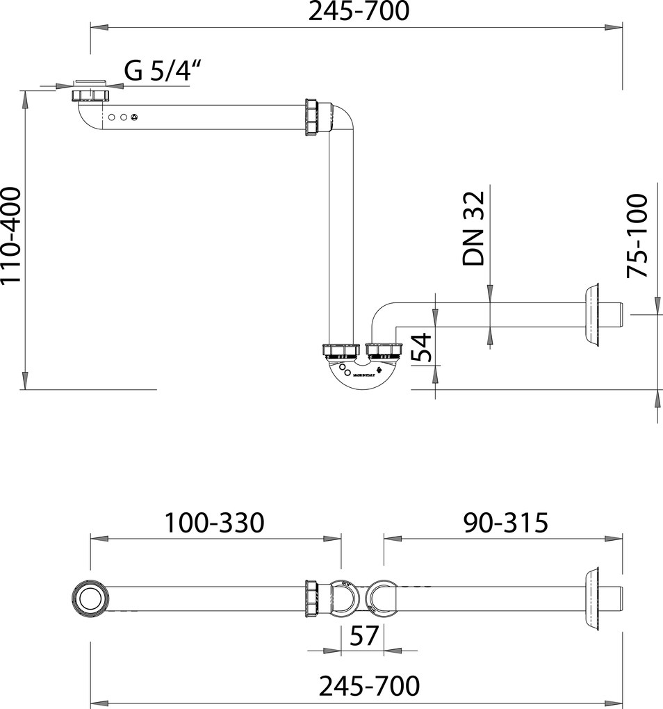 Bruckner Umyvadlový sifon šetřící místo 5/4 DN32 bílá 151.127.0