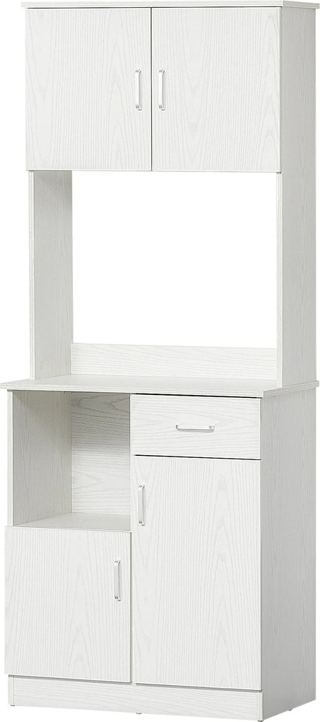 HOMCOM Kuchyňský Buffet Kuchyňská Skříň Multi-Úložná 4 Dveře 1 Zásuvka Polička + Velký Pracovní Pult 71 x 41 x 178 cm Bílý MDF