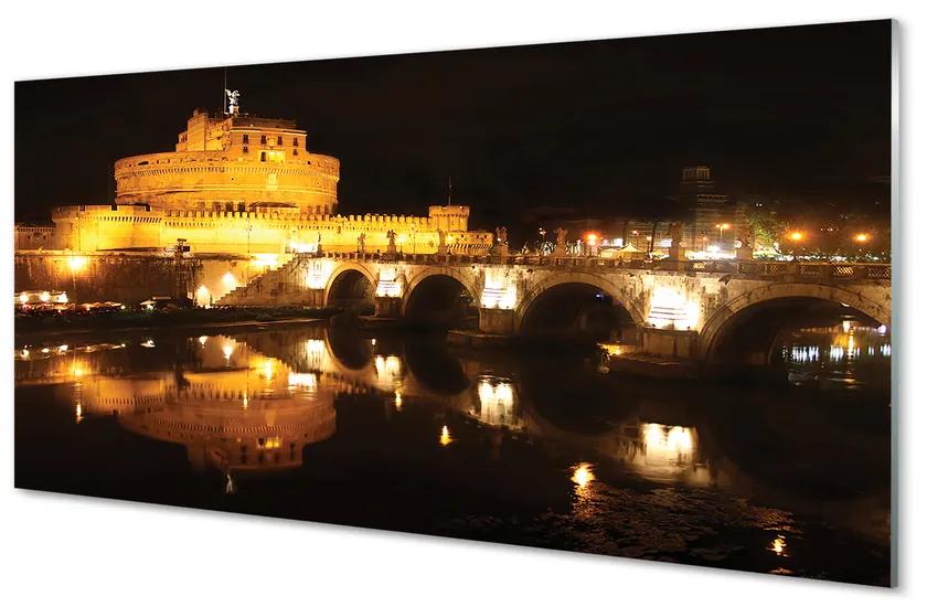 akrylový obraz Rome River mosty v noci 140x70 cm
