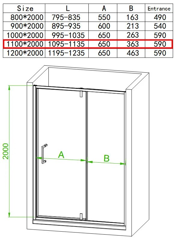 BPS-koupelny Sprchové dveře HYD-DN08 110 černá/transparent pro instalaci do niky - bez vaničky