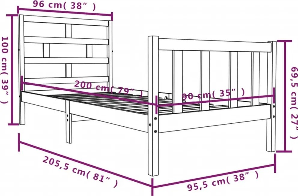 vidaXL Rám postele masivní borovice 90 x 200 cm [3101336] Barva: Přírodní