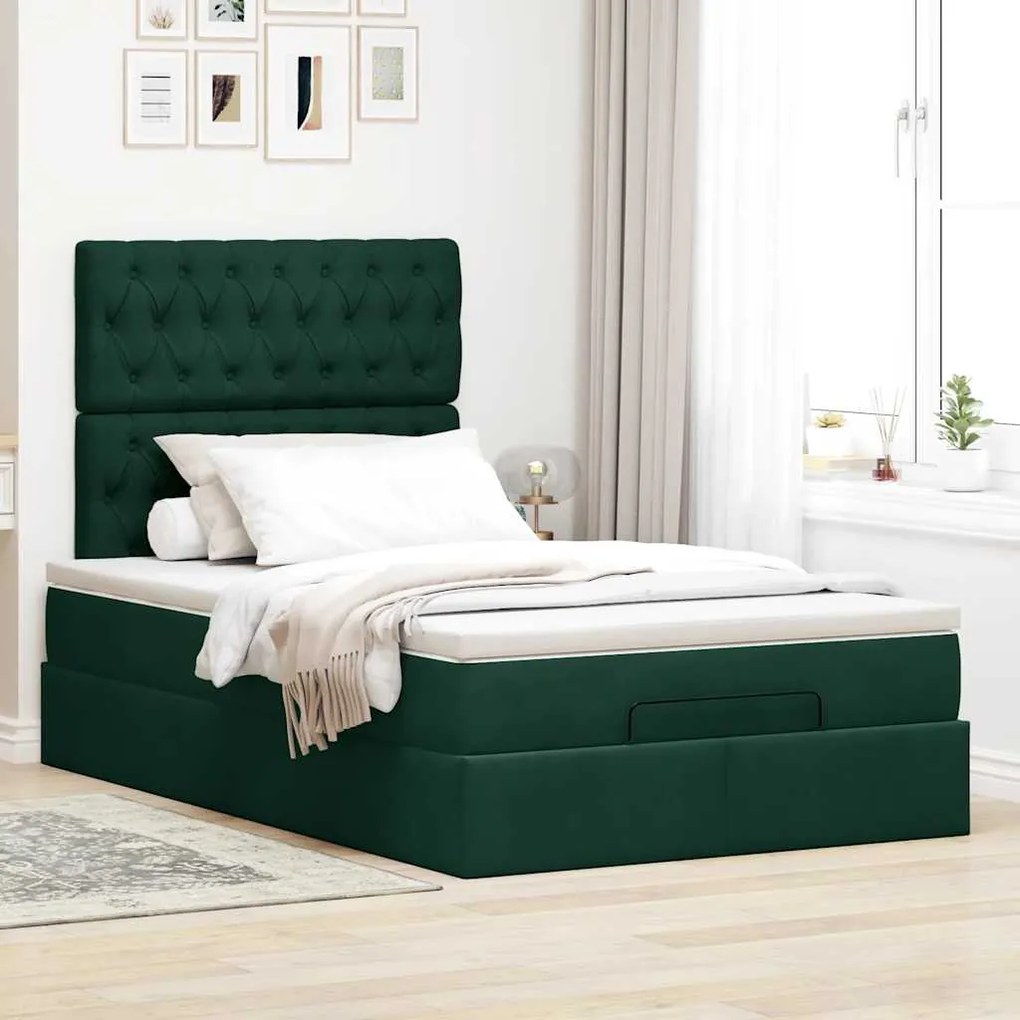 Osmanský rám postele s matracemi tmavě zelená 120x200cm samet 3314387