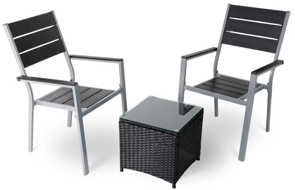 Zahradní balkonový set Renio - 2 místa, černá / šedá