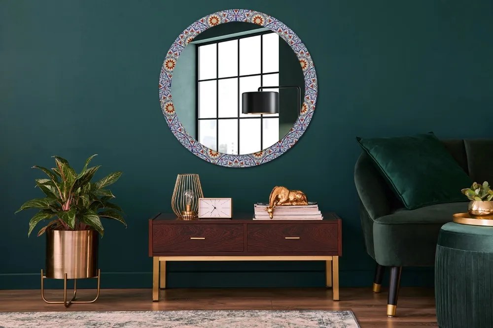 Kulaté dekorativní zrcadlo na zeď Orientální barevné složení fi 90 cm