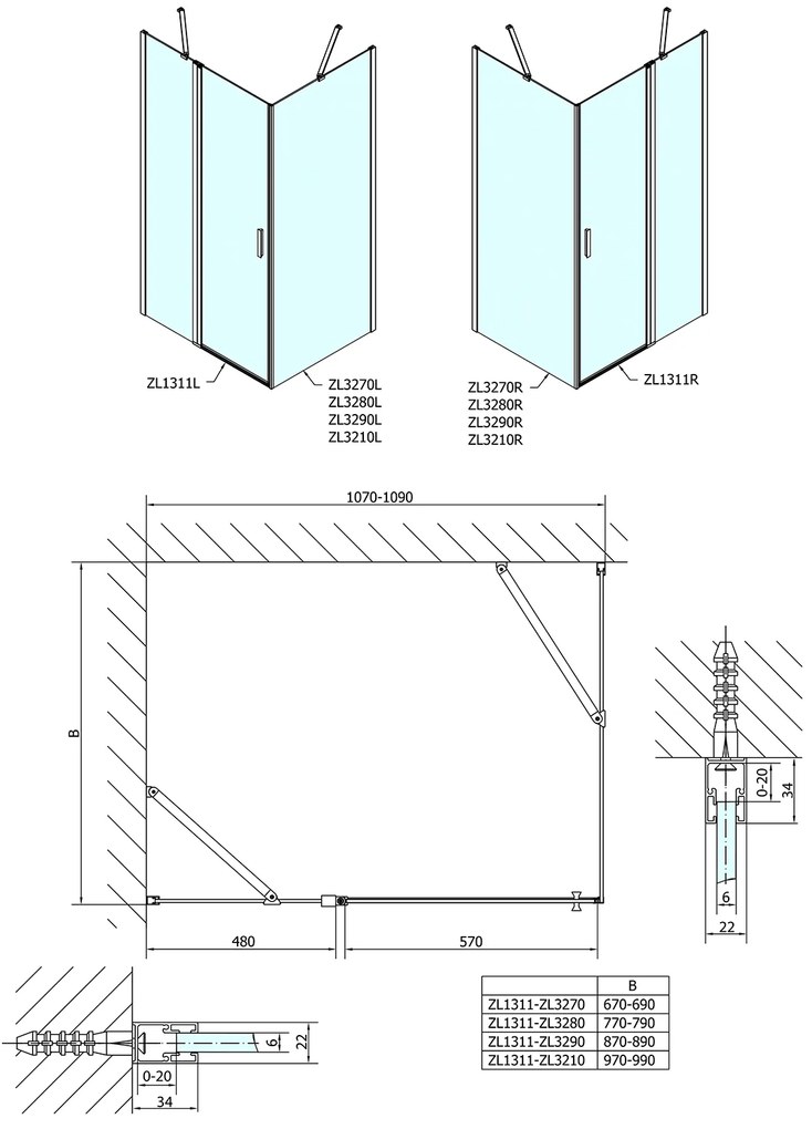 Polysan ZOOM LINE obdélníkový sprchový kout 1100x1000mm L/P varianta ZL1311ZL3210