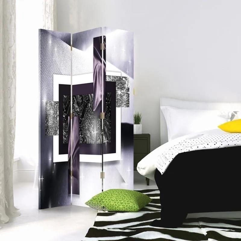 Ozdobný paraván Abstraktní fialově šedá - 110x170 cm, třídílný, obustranný paraván 360°