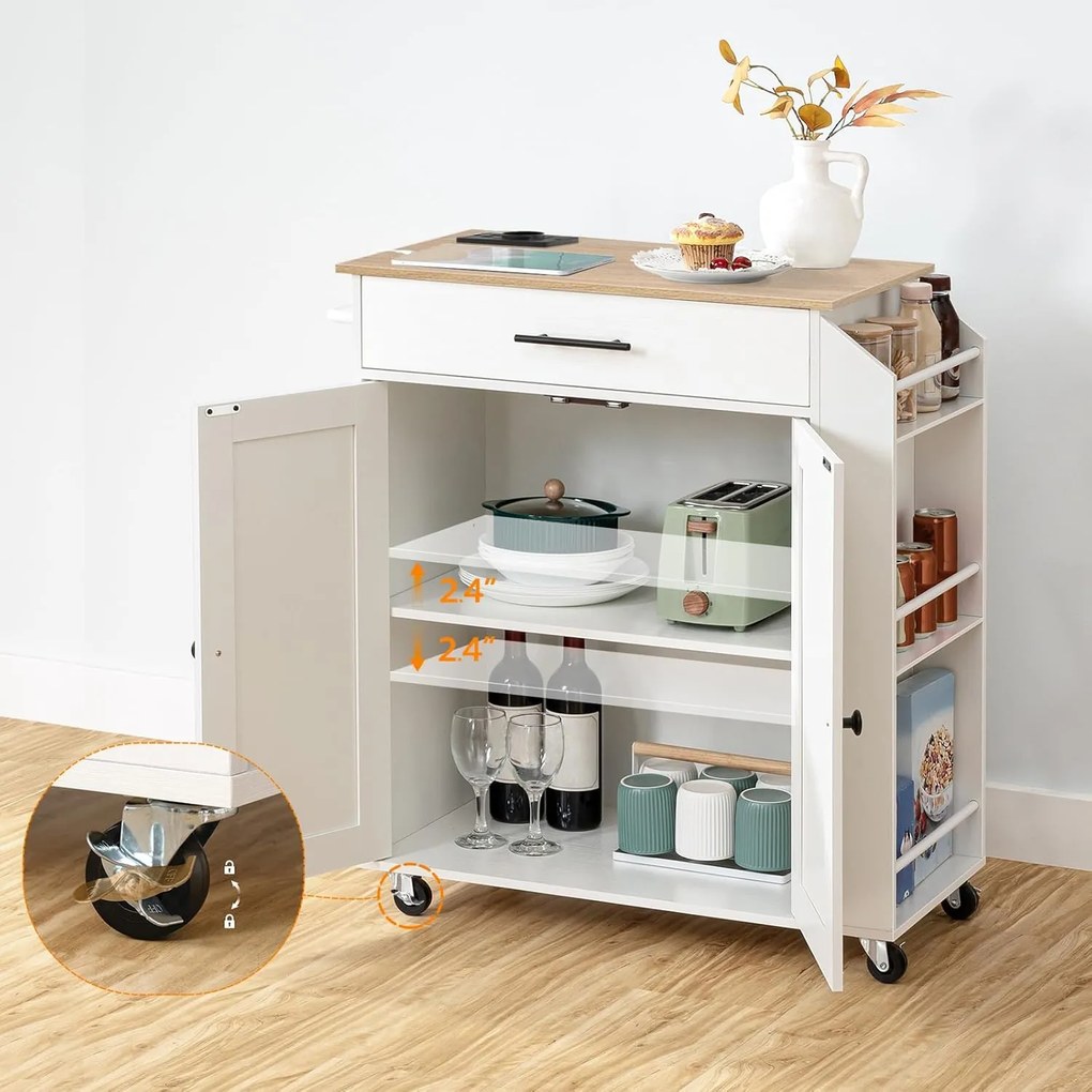 Pojízdný kuchyňský vozík s prodlužovacím kabelem Vasagle Asha 73 cm bílý