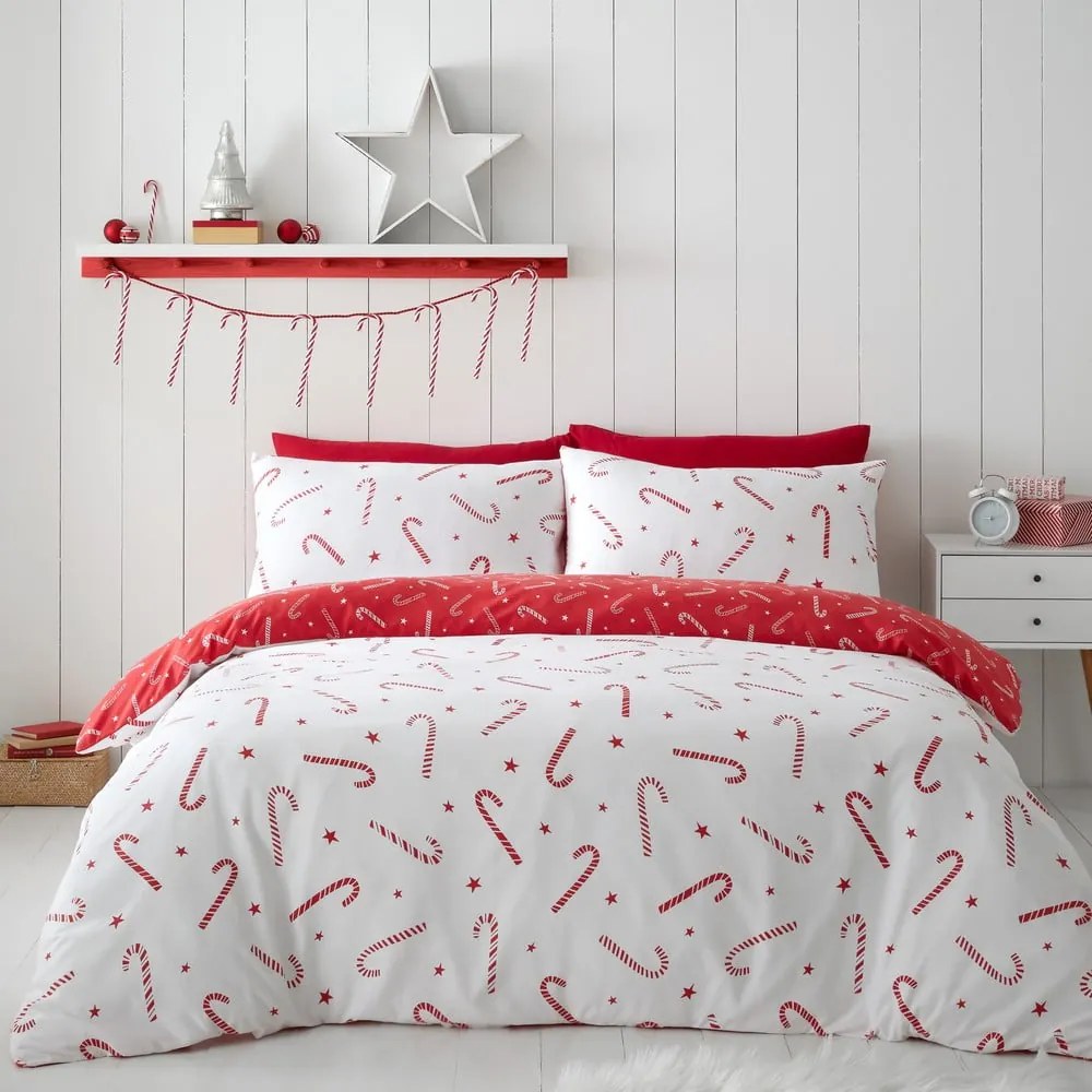 Červeno-bílé prodloužené povlečení na dvoulůžko 230x220 cm Candy Cane – Catherine Lansfield