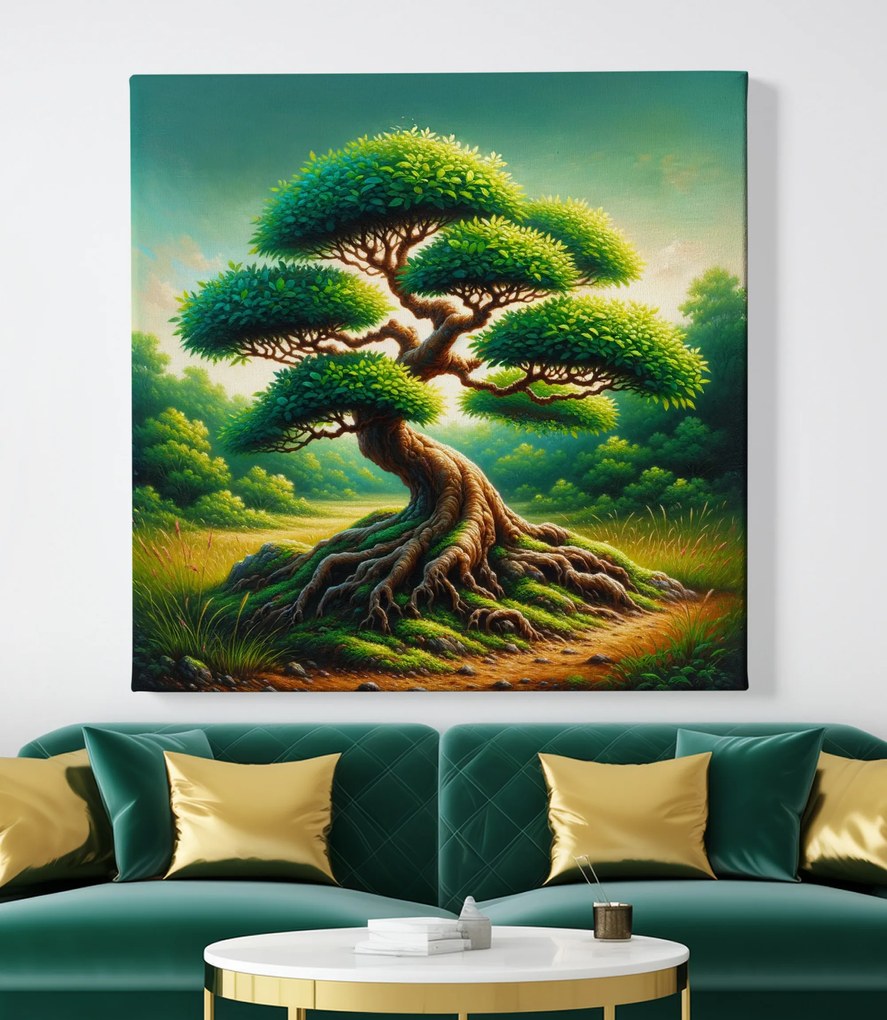 Obraz na plátně - Strom života košatá Bonsai v přírodě FeelHappy.cz Velikost obrazu (šířka x výška): 80 x 80 cm