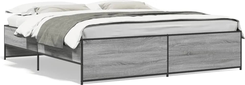Rám postele šedý sonoma 200 x 200 cm kompozitní dřevo a kov 3279870