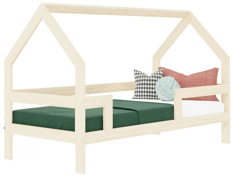 Benlemi Dětská dřevěná postel domeček SAFE 3v1 se zábranou Zvolte barvu: Béžová, Zvolte rozměr: 90x190 cm, Zvolte zábranu: S jednou zábranou