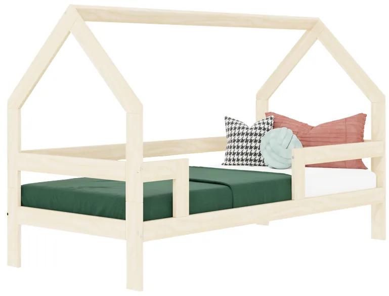 Benlemi Dětská dřevěná postel domeček SAFE 3v1 se zábranou Zvolte barvu: Béžová, Zvolte rozměr: 90x200 cm, Zvolte zábranu: S otevřeným vstupem